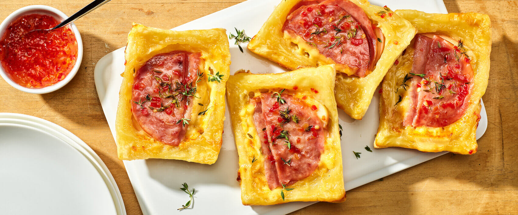 Upside-Down Honey Ham and Gouda Puff Pastry Tarts - HORMEL® NATURAL CHOICE® meats
