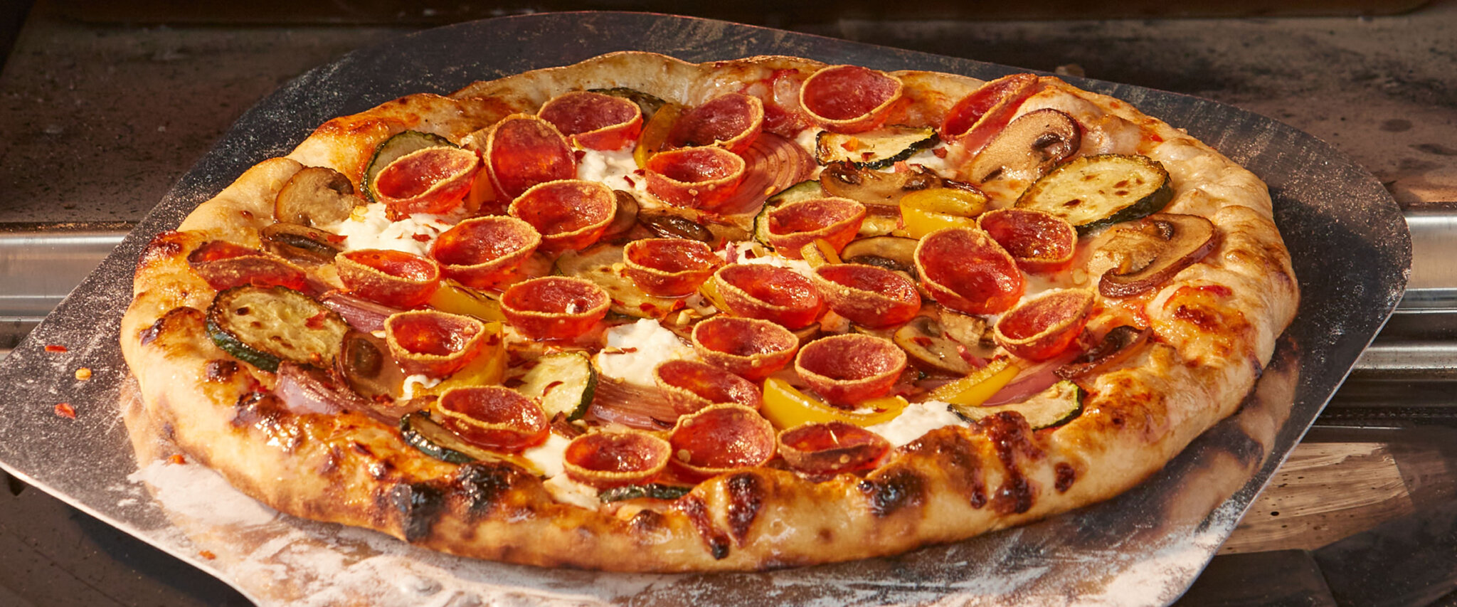 Wood-Fired Neapolitan Pizza with Cup N' Crisp Pepperoni and Roasted Vegetables - HORMEL® Pepperoni